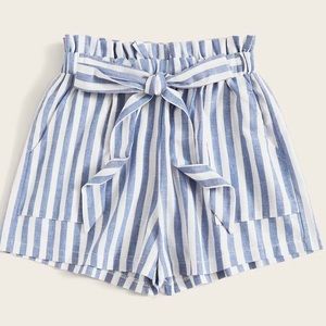 Shorts | Bluewhite Striped Paperbag Waist Belted Shorts 2x | Poshmark